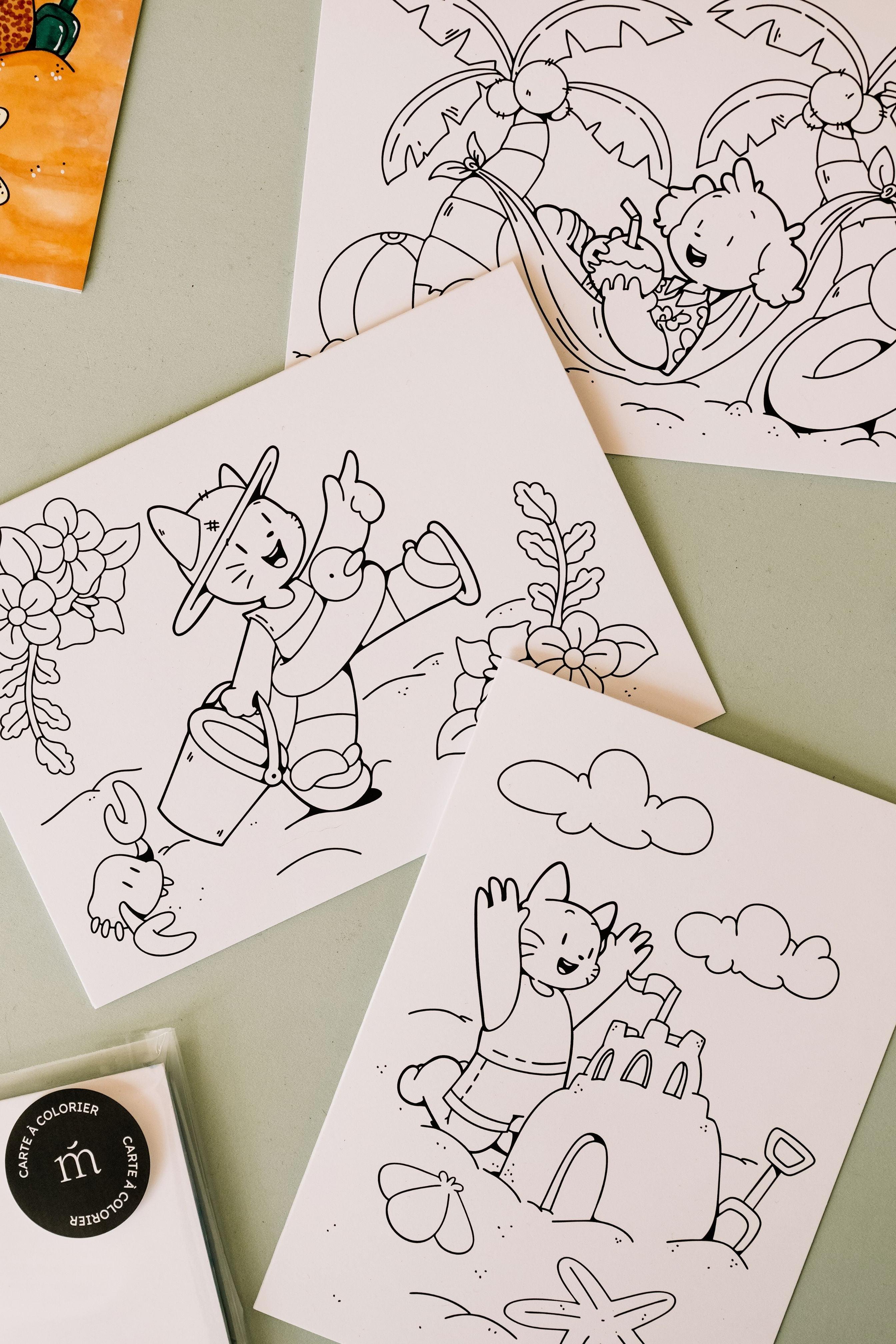Trio de cartes à colorier - Billy, Ivy et Charly – Marée - Chandelles